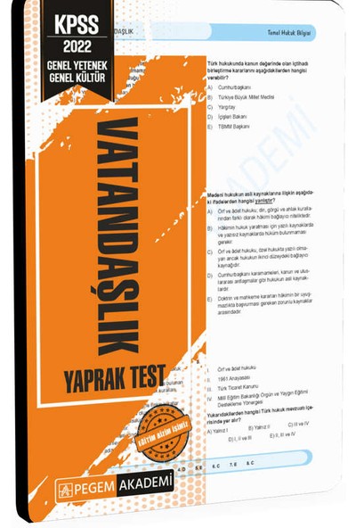 Pegem Akademi Yayıncılık 2022 KPSS Genel Yetenek Genel Kültür Vatandaşlık Yaprak Test Pegem Akademi Yayıncılık 2022 KPSS Genel Yetenek Genel Kültür Vatandaşlık Yaprak Test