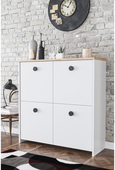 Kzy Mobilya 4 Kapaklı 4 Raflı Dekoratif Dolap