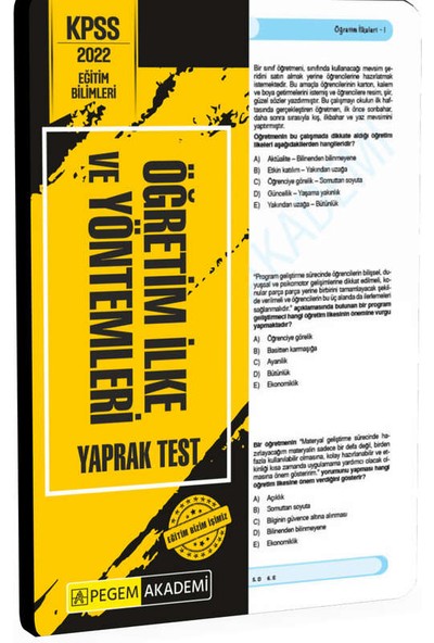 Pegem Akademi Yayıncılık 2022 KPSS Eğitim Bilimleri Öğretim İlke ve Yöntemleri Yaprak Test