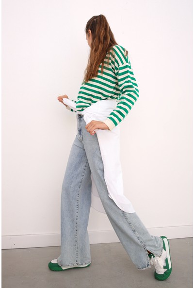 Ekrumoda Bisiklet Yaka Çizgili Triko Kazak