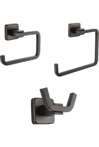 Monavit Yale Siyah Tuvalet Kağıtlığı,havluluk,askılık 3'lü Banyo Seti Monavit Yale Siyah Tuvalet Kağıtlığı,havluluk,askılık 3'lü Banyo Seti