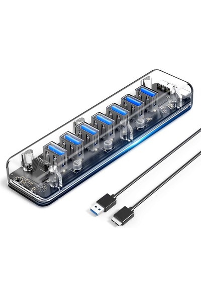 Orıco 7 Portlu Usb3.0 Yüksek Hızlı Şeffaf Çoklayıcı Hub, F7U-U3 Orıco 7 Portlu Usb3.0 Yüksek Hızlı Şeffaf Çoklayıcı Hub, F7U-U3