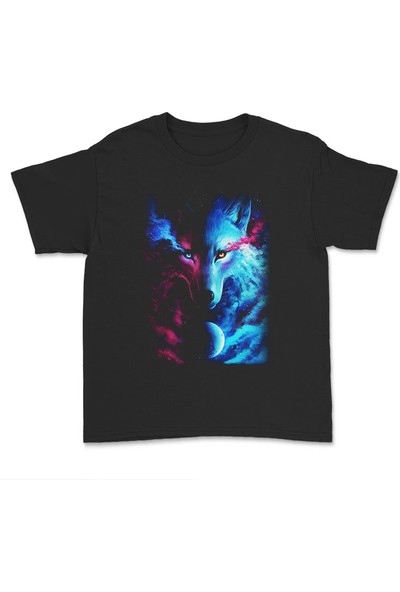 Tişört Fabrikası Dolunay ve Kurt Desenli Çocuk Tişörtü - Çocuk T-Shirt