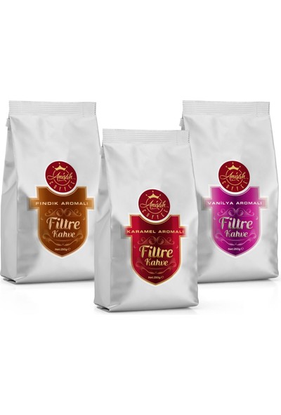 Anisah Aromalı Filtre Kahve Set 3 x 250 gr Fındık Vanilya Karamel