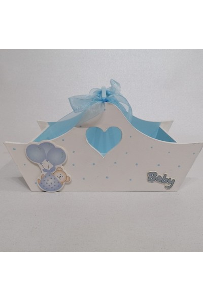 Apaydın Ahşap Bebek Şekeri Sepeti Hediyelik Sepeti Mavi