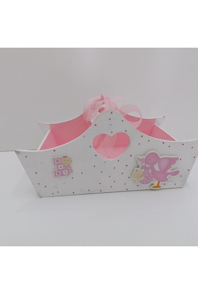 Apaydın Ahşap Bebek Şekeri Sepeti Hediyelik Sepeti Pembe