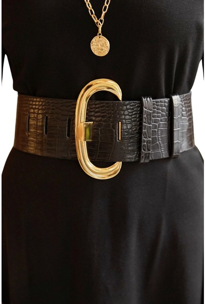 Butikburuc Kadın Siyah Yılan Desenli Kalın Tokalı Suni Deri Kemer Butikburuc Kadın Siyah Yılan Desenli Kalın Tokalı Suni Deri Kemer