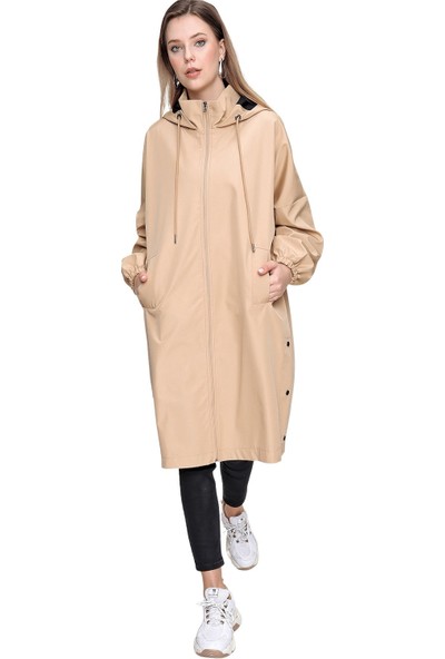 Butikburuc Kadın Camel Sırtı Yazı Baskılı Kapüşonlu Kap Butikburuc Kadın Camel Sırtı Yazı Baskılı Kapüşonlu Kap