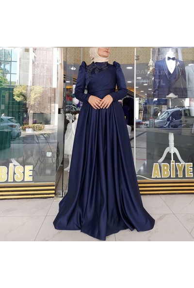 Fahrettin Moda 4359 Lacivert Taş Işlemeli Tafta Tesettür Abiye