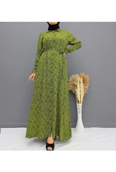 Fahrettin Moda Yeşil Desenli Uzun Gömlek Tesettür Elbise Fahrettin Moda Yeşil Desenli Uzun Gömlek Tesettür Elbise