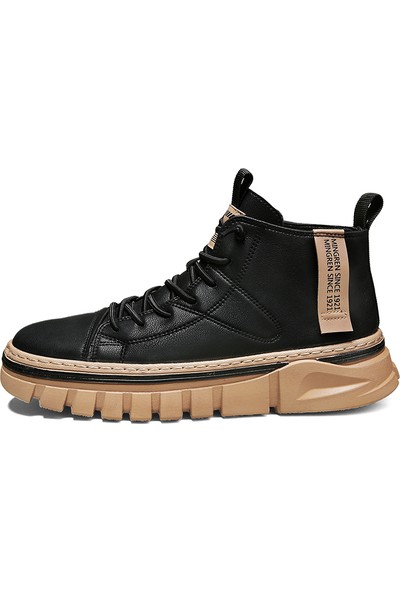 Sıtong Bej Siyah Erkek Ayakkabı Kanca Retro Martin Takım Çizme (Yurt Dışından)