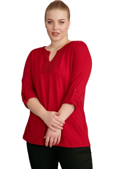 Günay Kadın Bluz RG4088 V Yaka Katlanır Kol