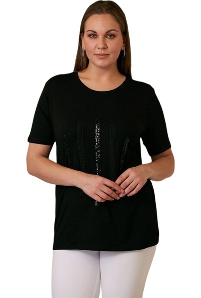 Günay Kadın Bluz RG4265 Yuvarlak Yaka Payet Şerit Detay