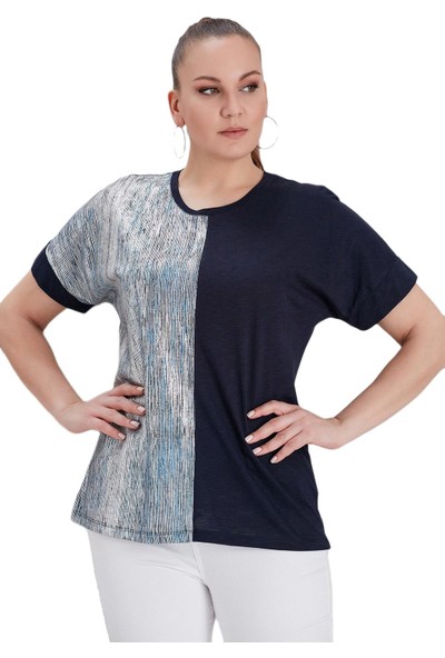 Günay Kadın Bluz RG4659 Yuvarlak Yaka Parlak Garnili Kombin