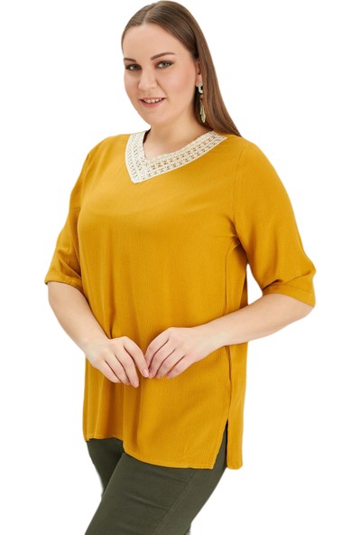 Günay Kadın Büyük Beden Bluz RG4225 V Dantel Yaka Detay Işleme Ilkbahar Yaz Pamuk Kısa Kol Siyah Çağla Yeşili Günay Kadın Büyük Beden Bluz RG4225 V Dantel Yaka Detay Işleme Ilkbahar Yaz Pamuk Kısa Kol Siyah Çağla Yeşili