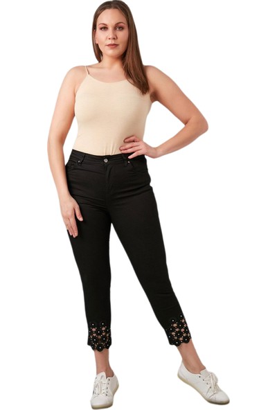 Günay Kadın Büyük Beden Pantolon RG1491 Kanvas Yüksek Bel Dar Paça