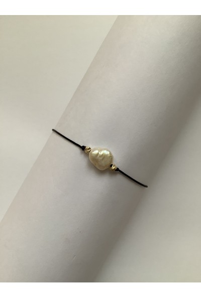 Armas Store Siyah Ipli Incili Dorika Altın Bileklik