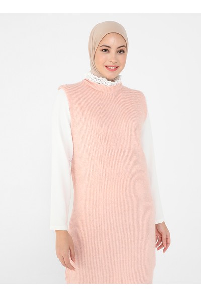 Refka Yakası Dantel Fırfırlı Triko Süveter- Pudra - Refka Woman