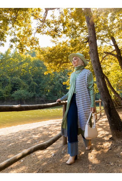 Tavin Çizgili Triko Hırka - Çağla - Tavin Tavin Çizgili Triko Hırka - Çağla - Tavin