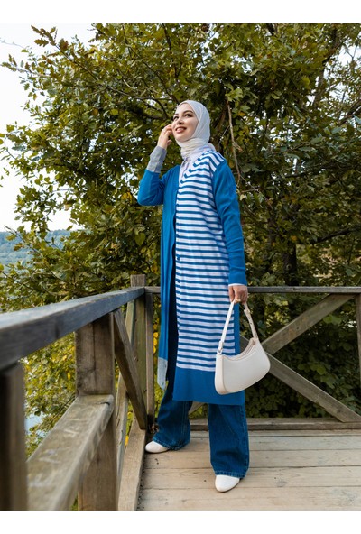 Tavin Çizgili Triko Hırka - Indigo - Tavin Tavin Çizgili Triko Hırka - Indigo - Tavin