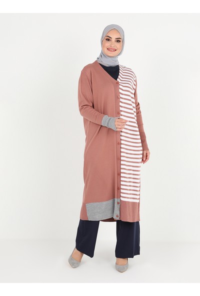 Tavin Çizgili Triko Hırka - Soğan Kabuğu - Tavin Tavin Çizgili Triko Hırka - Soğan Kabuğu - Tavin