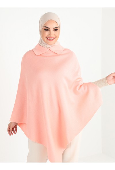 Tavin Yaka Detaylı Asimetrik Triko Panço - Pudra - Tavin Tavin Yaka Detaylı Asimetrik Triko Panço - Pudra - Tavin