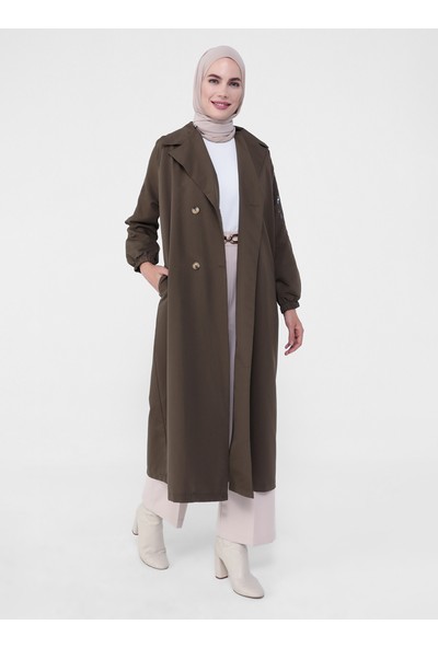 Refka Kolları Nakışlı Kruvaze Kapama Pardesü - Haki - Refka Woman Refka Kolları Nakışlı Kruvaze Kapama Pardesü - Haki - Refka Woman