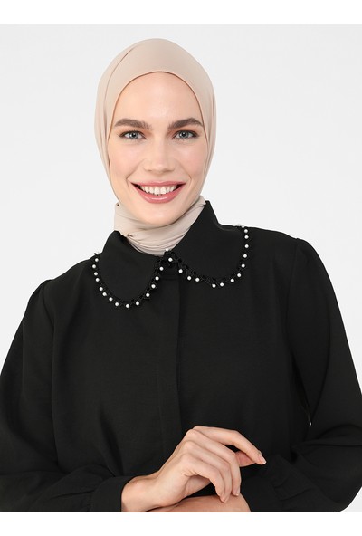 Refka Yakası Güpür Detaylı Bluz Gömlek - Siyah - Refka Woman