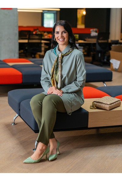 Alia Büyük Beden Düğme Detaylı Tunik - Yağ Yeşili - Alia