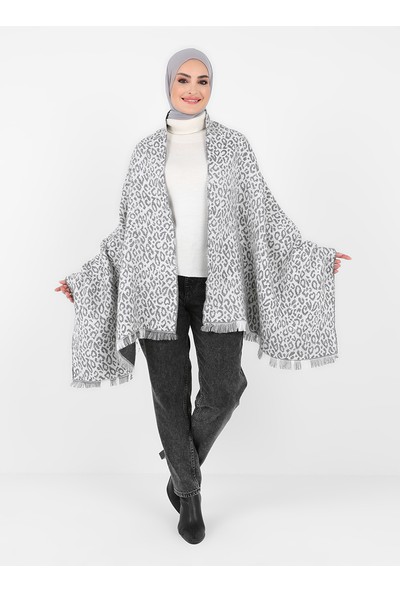 Tavin Leopar Desenli Çift Yönlü Şal - Gri - Tavin