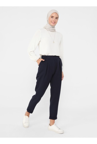 Refka Basic Krep Pantolon - Lacivert - Refka Basic