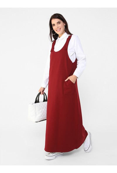 Alia Büyük Beden Askılı Spor Salopet Elbise - Bordo - Alia