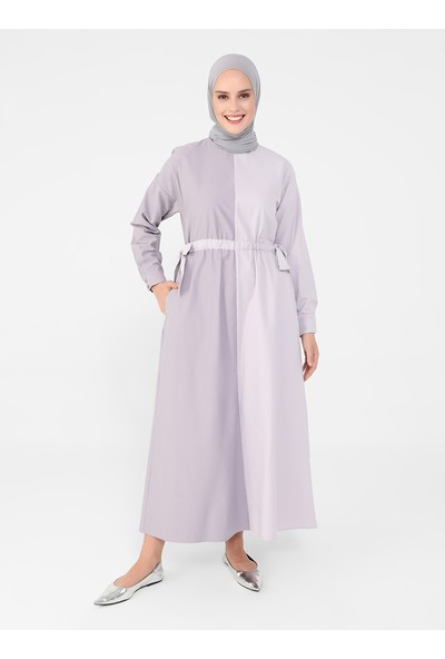 Refka Renk Bloklu Gizli Cepli Elbise - Lila Koyu Lila- Refka Casual Refka Renk Bloklu Gizli Cepli Elbise - Lila Koyu Lila- Refka Casual