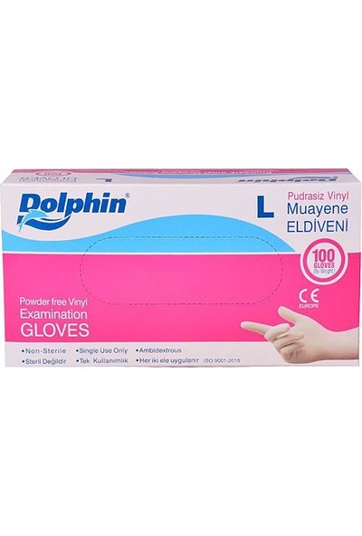 Dolphin 100 Lü Vinil Eldiven Pudrasız(L)