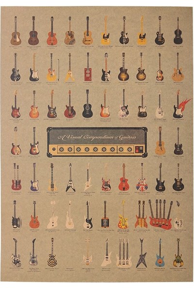 Gitar Modelleri - Vintage Kraft Poster - 32X45CM - Özel Kutulu Gitar Modelleri - Vintage Kraft Poster - 32X45CM - Özel Kutulu