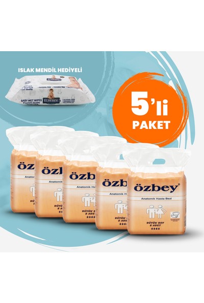 Özbey Anatomik Hasta Bezi Büyük Boy (L) 40 Adet (Belbantsız) + Yanında Islak Mendil