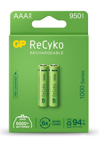 Gp Reycko 950 Mah Aaa Şarjlı Ince Kalem Pil 2'li