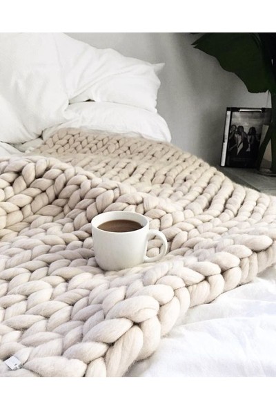 Burden Iskandinav Tarzı, Yün ,stockholm, Krem Renk Kalın Ip Örgülü Chunky ( Tv & Diz Battaniyesi) , Tek Kişilik