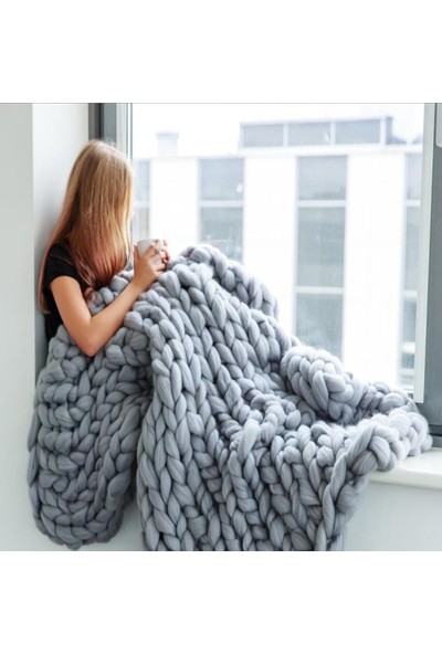 Burden Iskandinav Tarzı Yün , Helsinborg , Gri Renk Kalın Ip Örgülü Chunky ( Tv & Diz Battaniyesi), Tek Kişilik