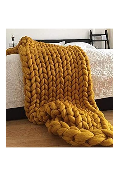 Burden Iskandinav Tarzı Yün , Malmö , Hardal Renk Kalın Ip Örgü Chunky ( Tv & Diz Battaniyesi)Tek Kişilik