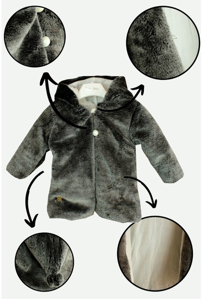 Kız Bebek Kapşonlu Tüylü Peluş Mont