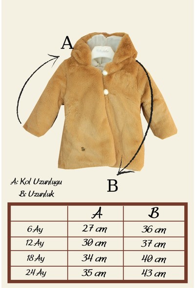 Kız Bebek Kapşonlu Tüylü Peluş Mont