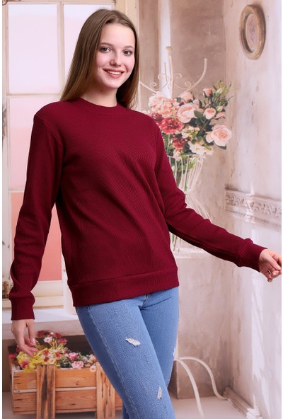 Self Clothing Unisex Bordo Bisiklet Yaka Petek Kumaş Sweatshirt SLF1365