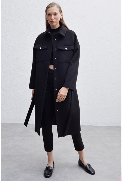 Perspective Hilde Rahat Kalıp Gömlek Yaka Siyah Kaban Perspective Hilde Rahat Kalıp Gömlek Yaka Siyah Kaban