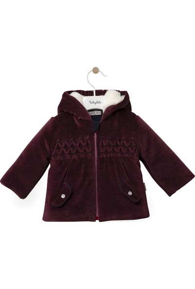 Kız Bebek Kapşonlu Kadife Peluş Mont