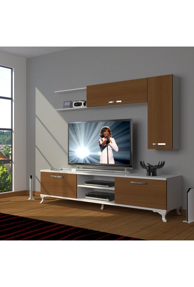 Decoraktiv Eko 5l Mdf DVD Rustik Tv Ünitesi Tv Sehpası Beyaz Ceviz