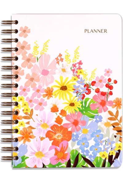 Matt Notebook A5 Ingilizce Süresiz Planyıcı Ajanda Çiçekler Krem