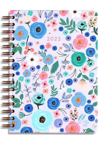 Matt Notebook A5 2022 Yılı Haftalık Ajanda 12 Aylık Çiçekler Lila