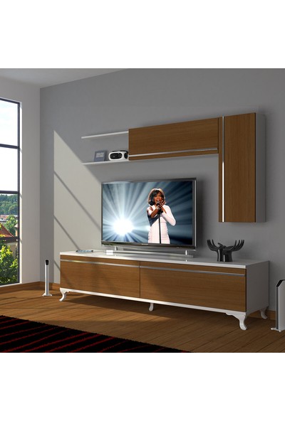 Decoraktiv Eko 5l Mdf Std Rustik Tv Ünitesi Tv Sehpası Beyaz Ceviz