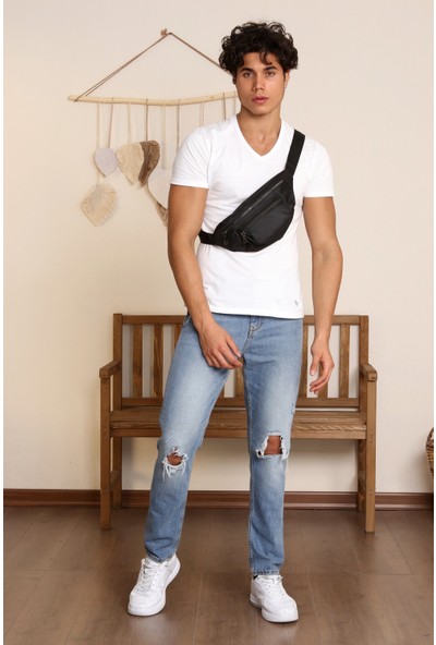 Luvenis Siyah Unisex Üç Bölmeli Omuz ve Bel Çantası